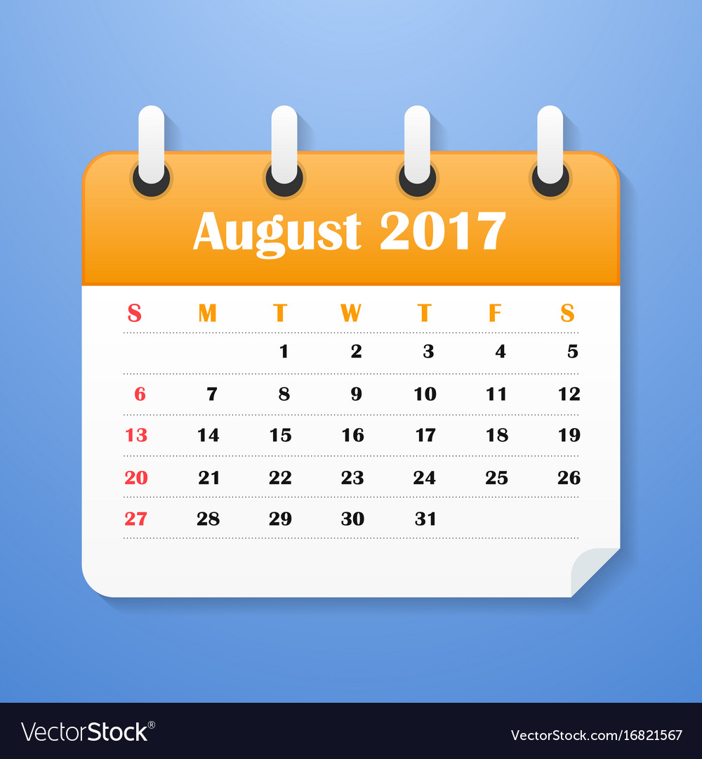 Usa calendar for august 2017 Royalty Free Vector Image