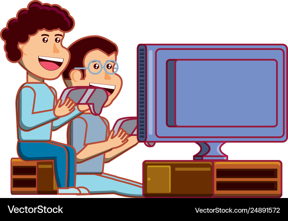 Boys playing video game avatar character Vector Image