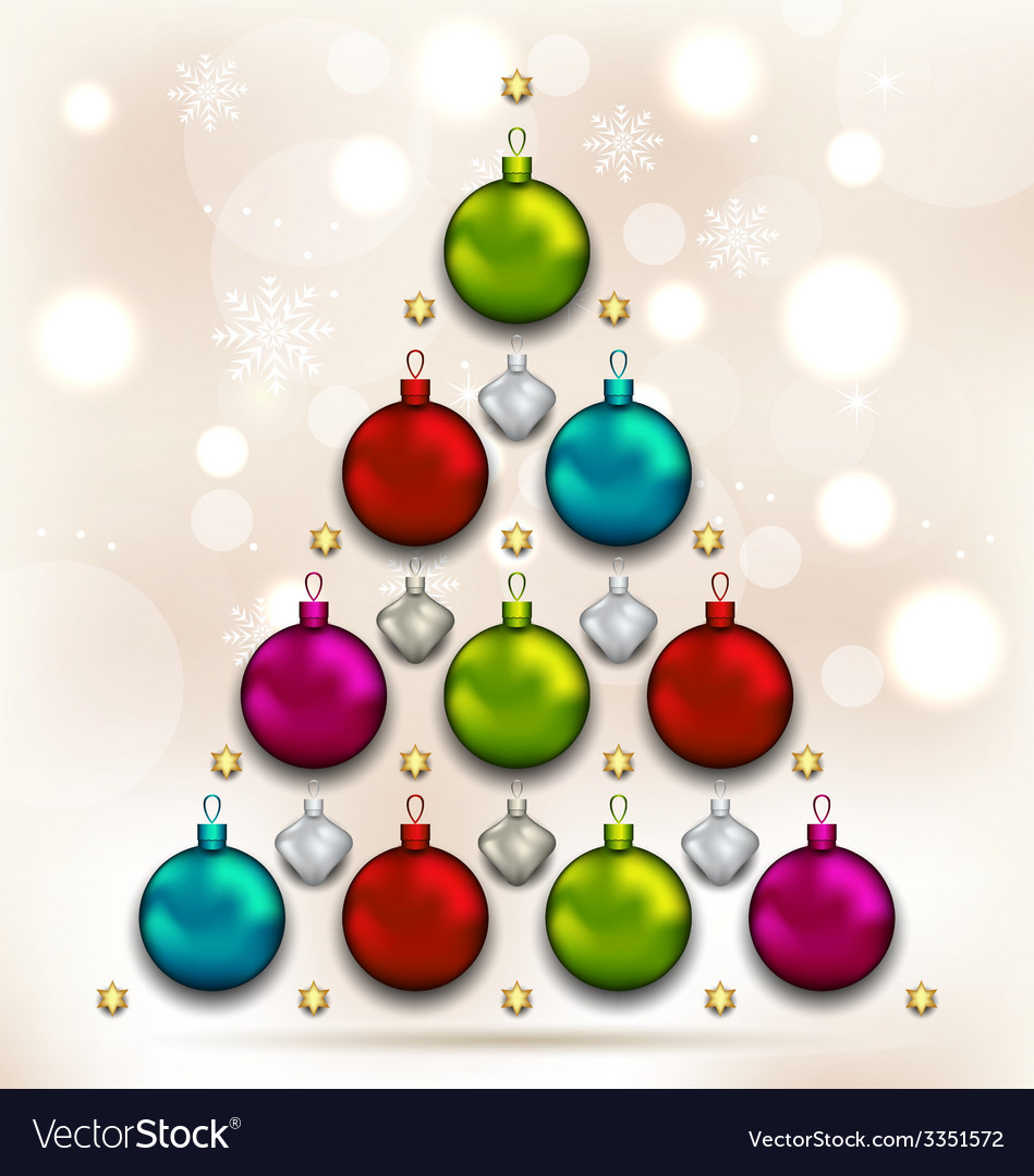 Christmas tree made of baubles glowing background Vector Image