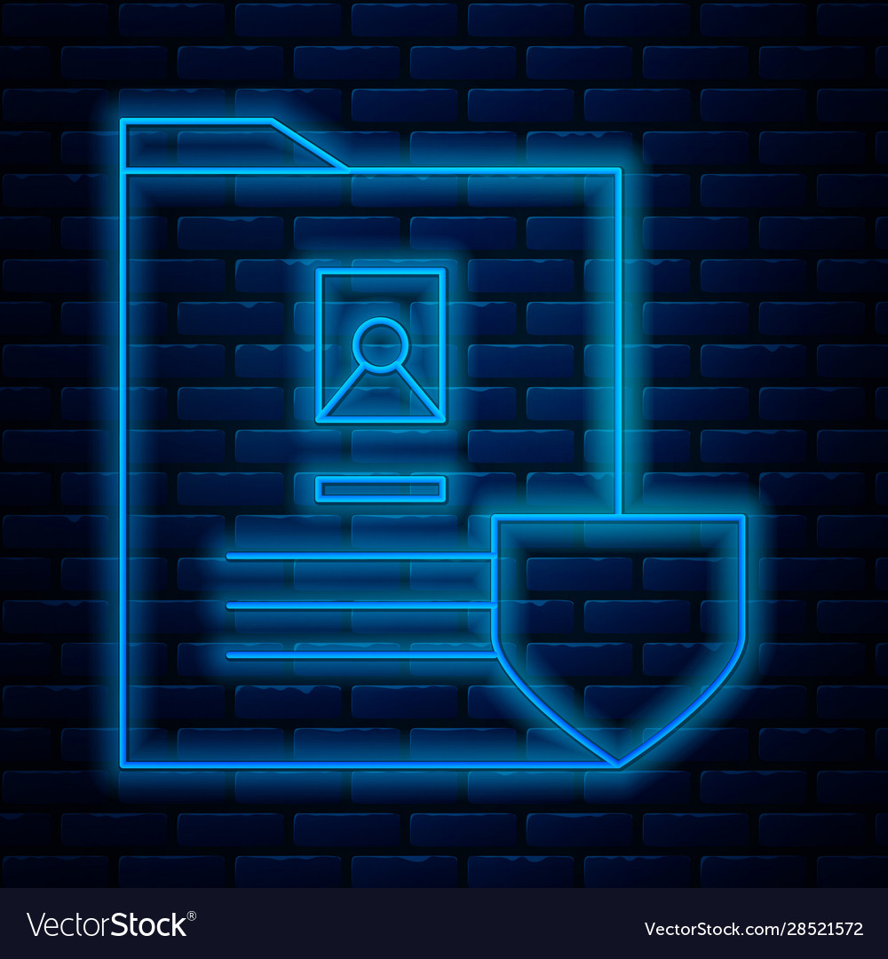 Glowing neon line document with shield icon Vector Image