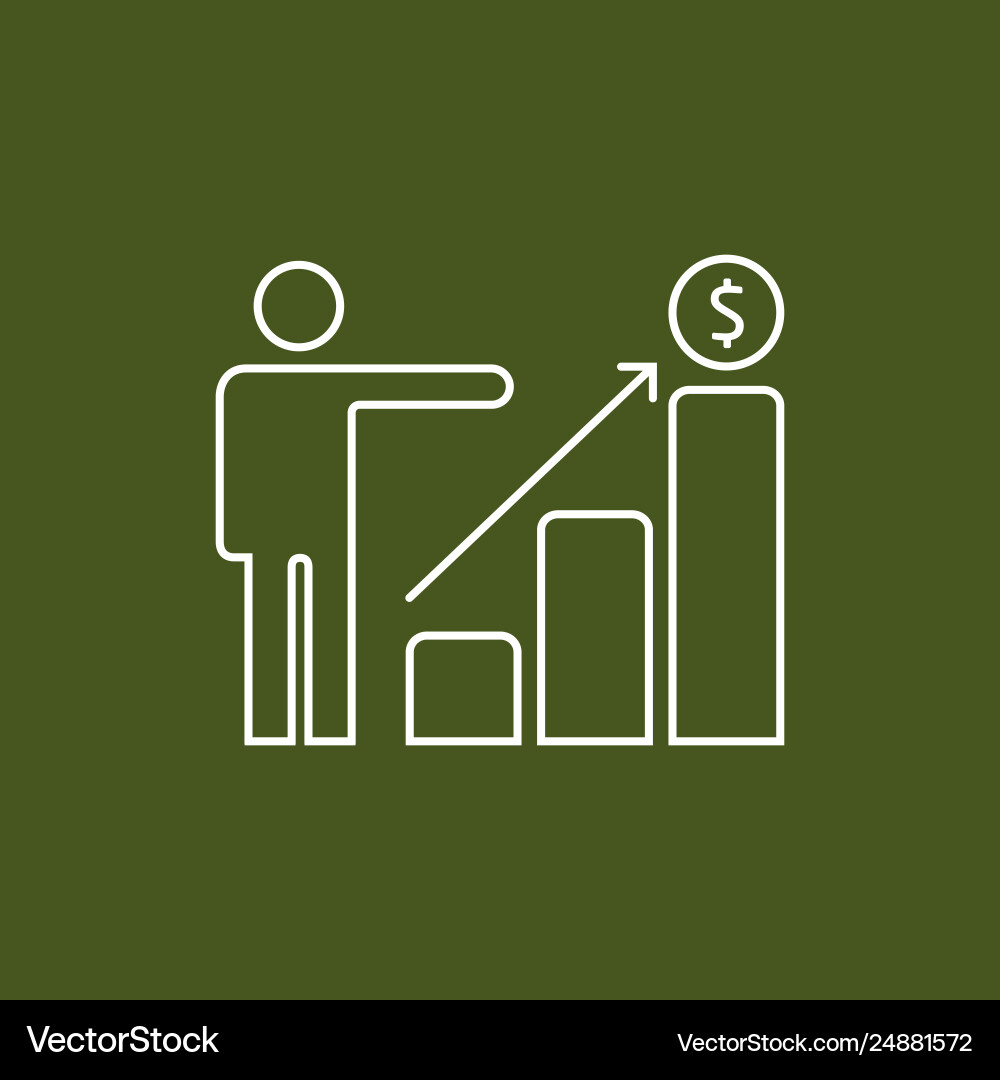 Growing business urning man graph icon Royalty Free Vector