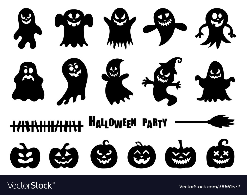 Halloween pumpkin and ghost silhouette set Vector Image