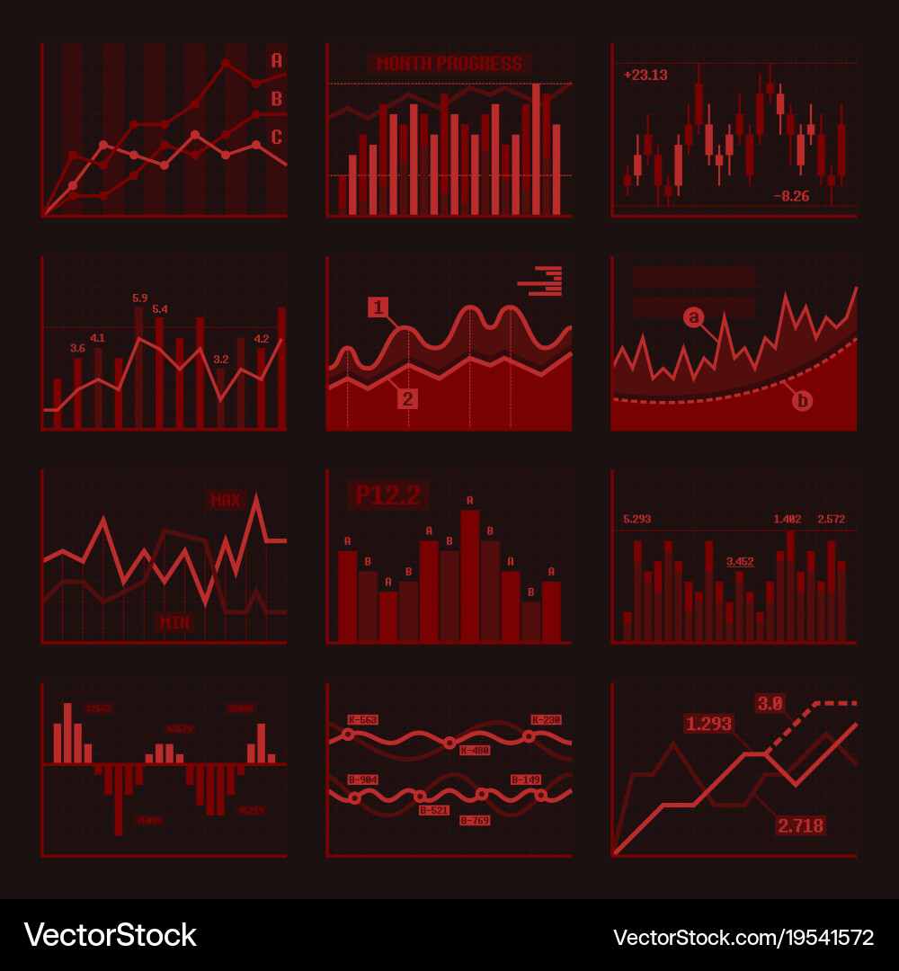 Red business charts and graphics set Royalty Free Vector