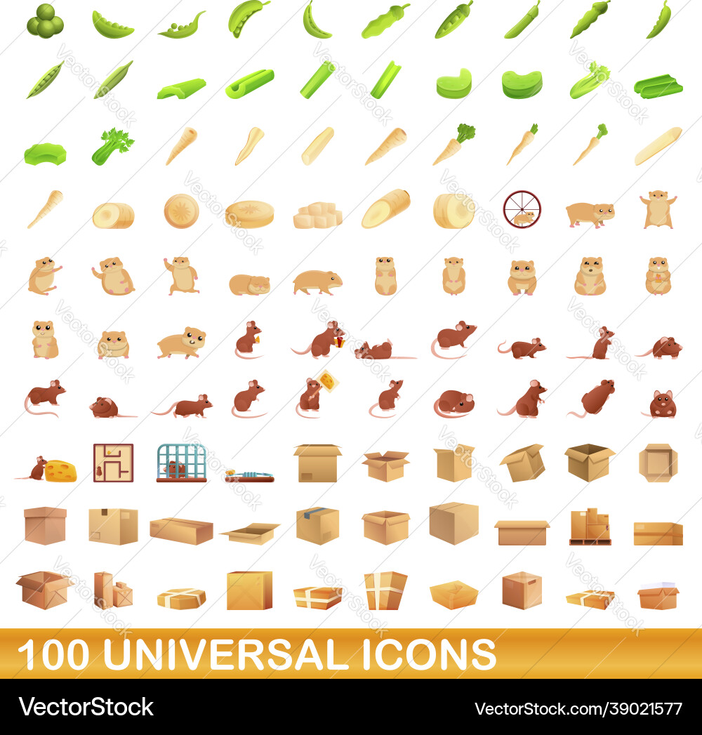 100 universal icons set cartoon style Royalty Free Vector