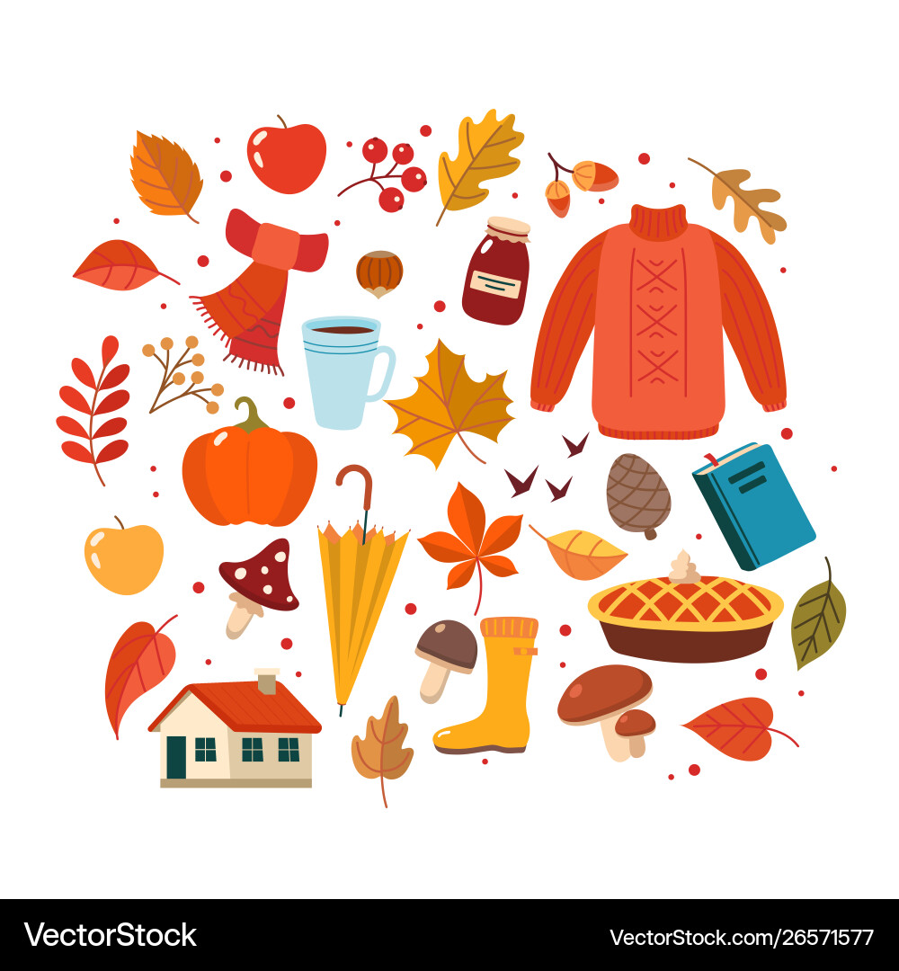 Autumn hand drawn elements collection cute Vector Image