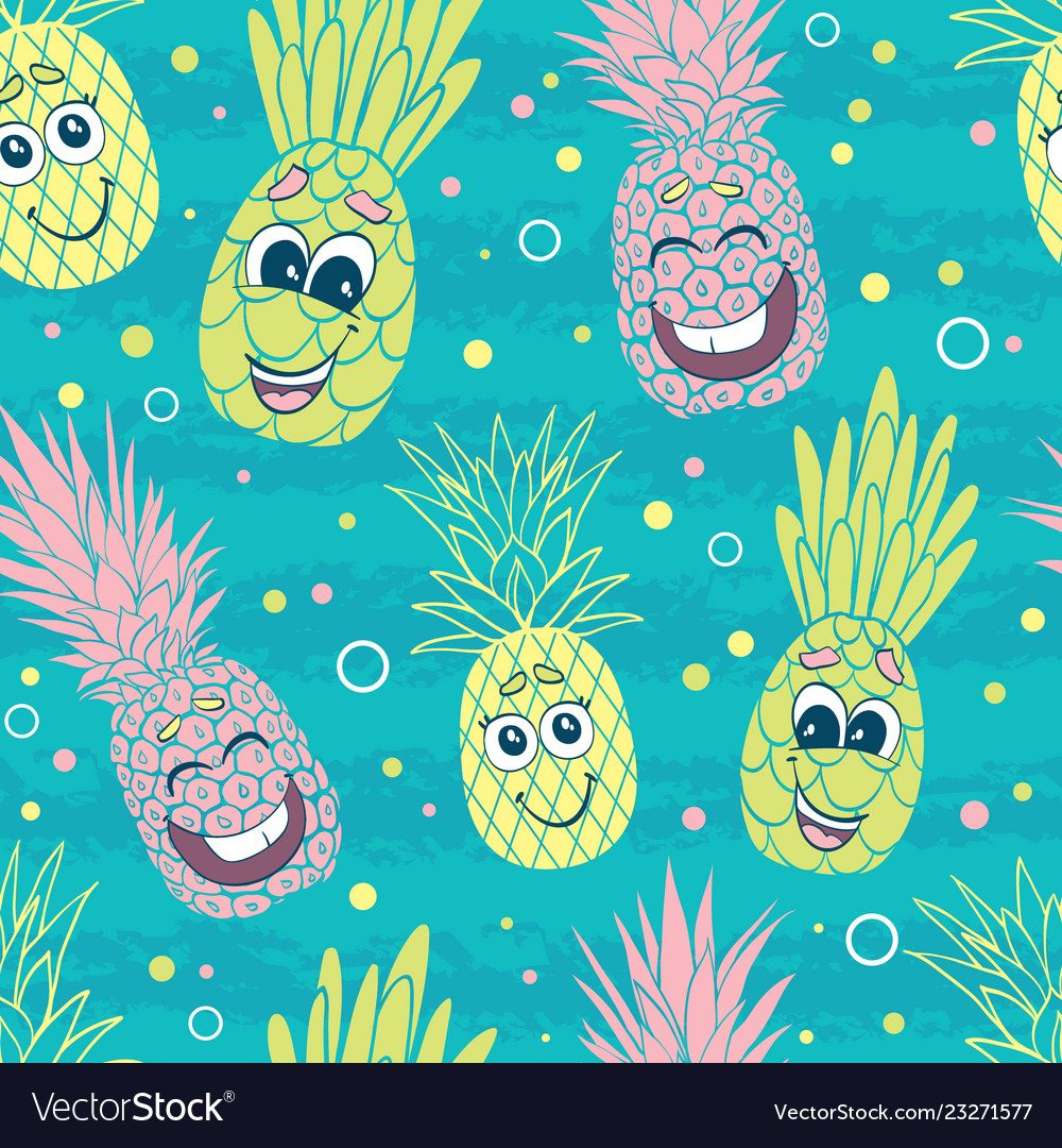 Happy pineapple faces seamless repeat pattern Vector Image