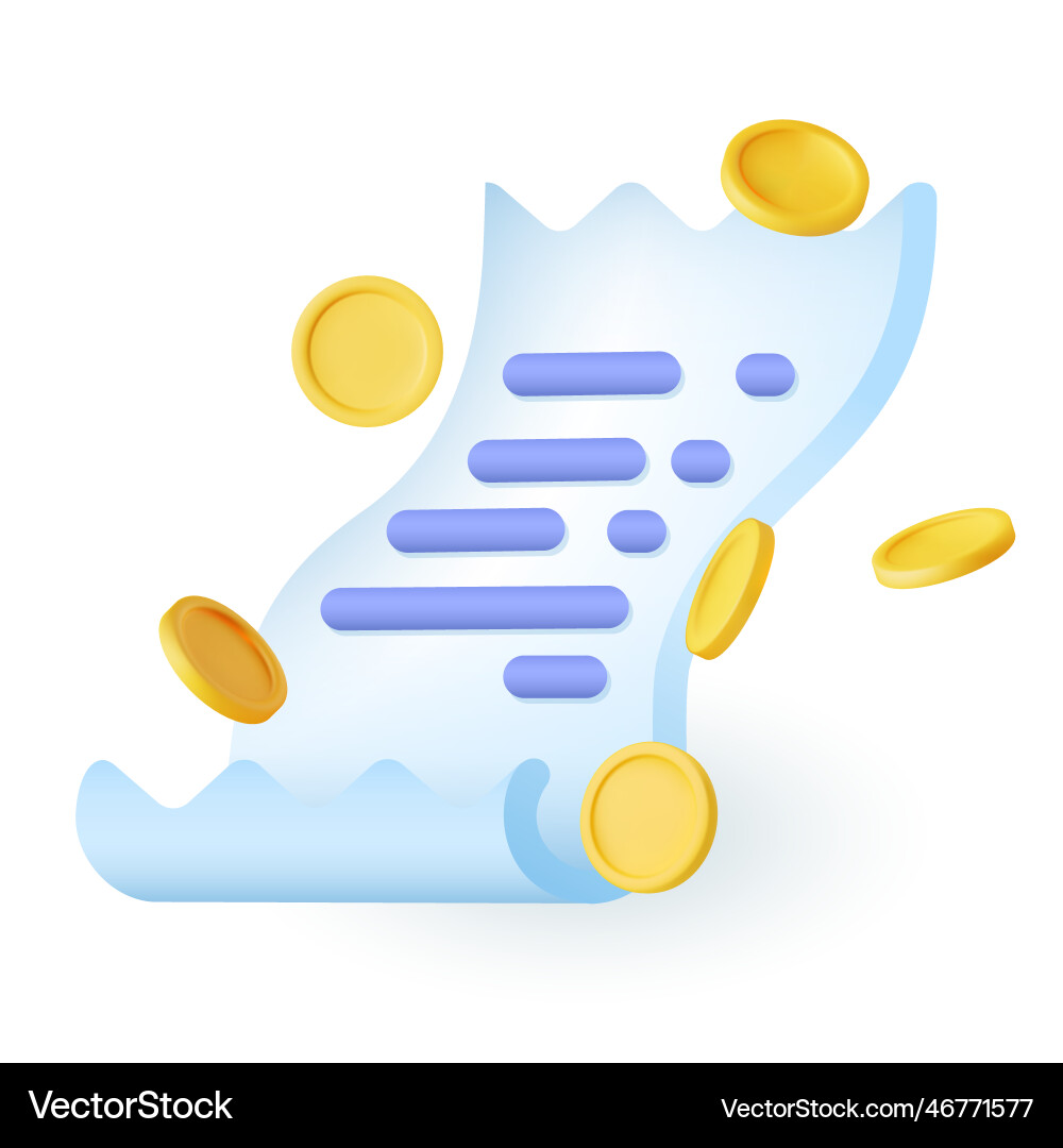 Isometric paper scroll with gold coins 3d icon Vector Image