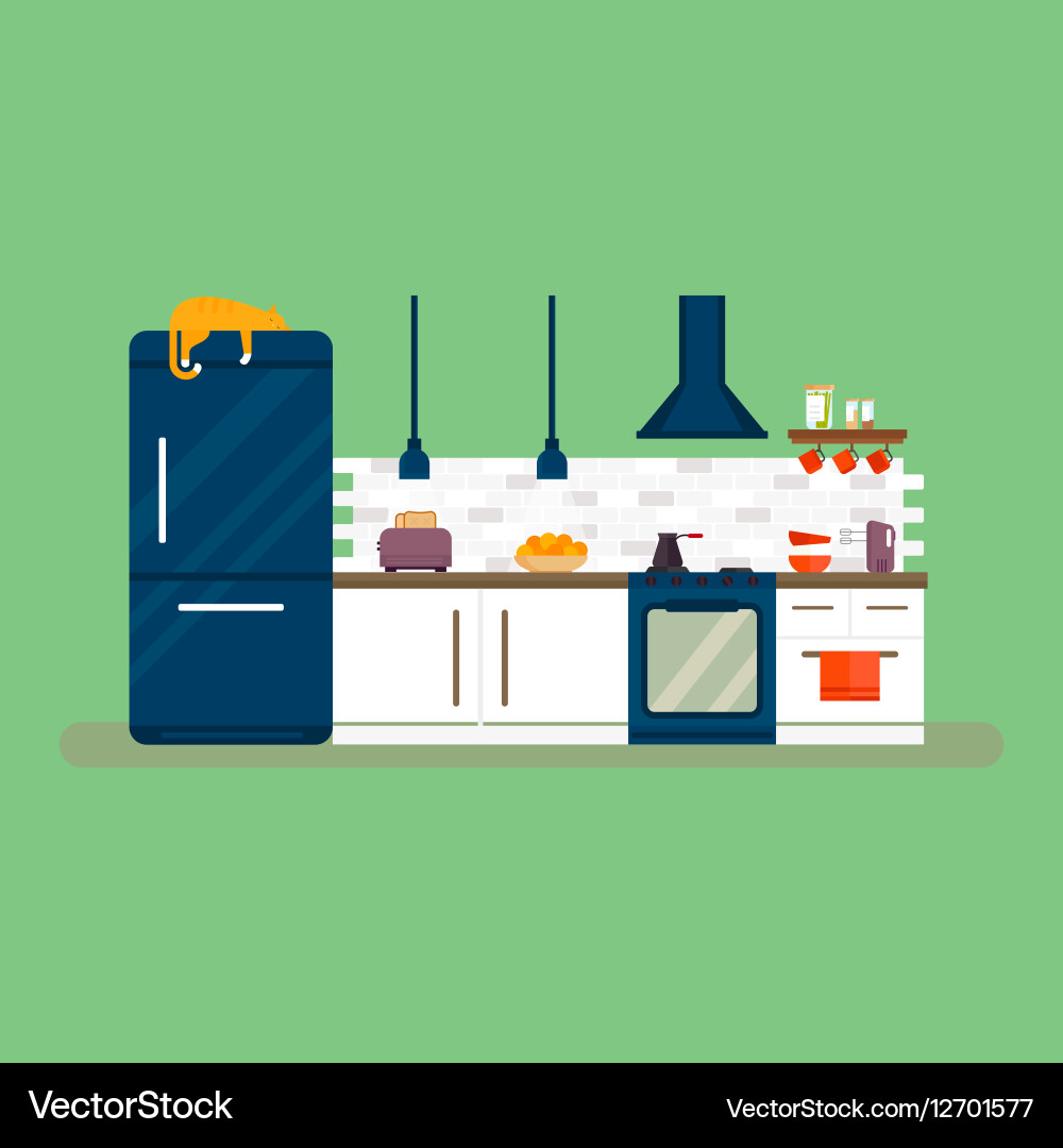 Kitchen and furniture interior flat style Vector Image