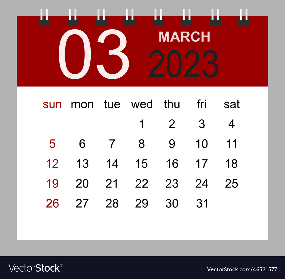 March 2023 monthly calendar template Royalty Free Vector March 2023 monthly calendar template Royalty Free Vector