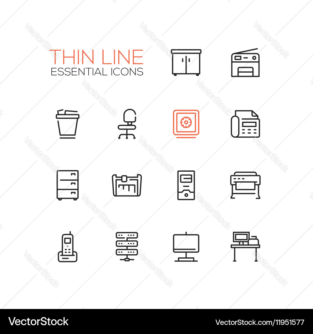 Office supplies - thin single line icons set Vector Image