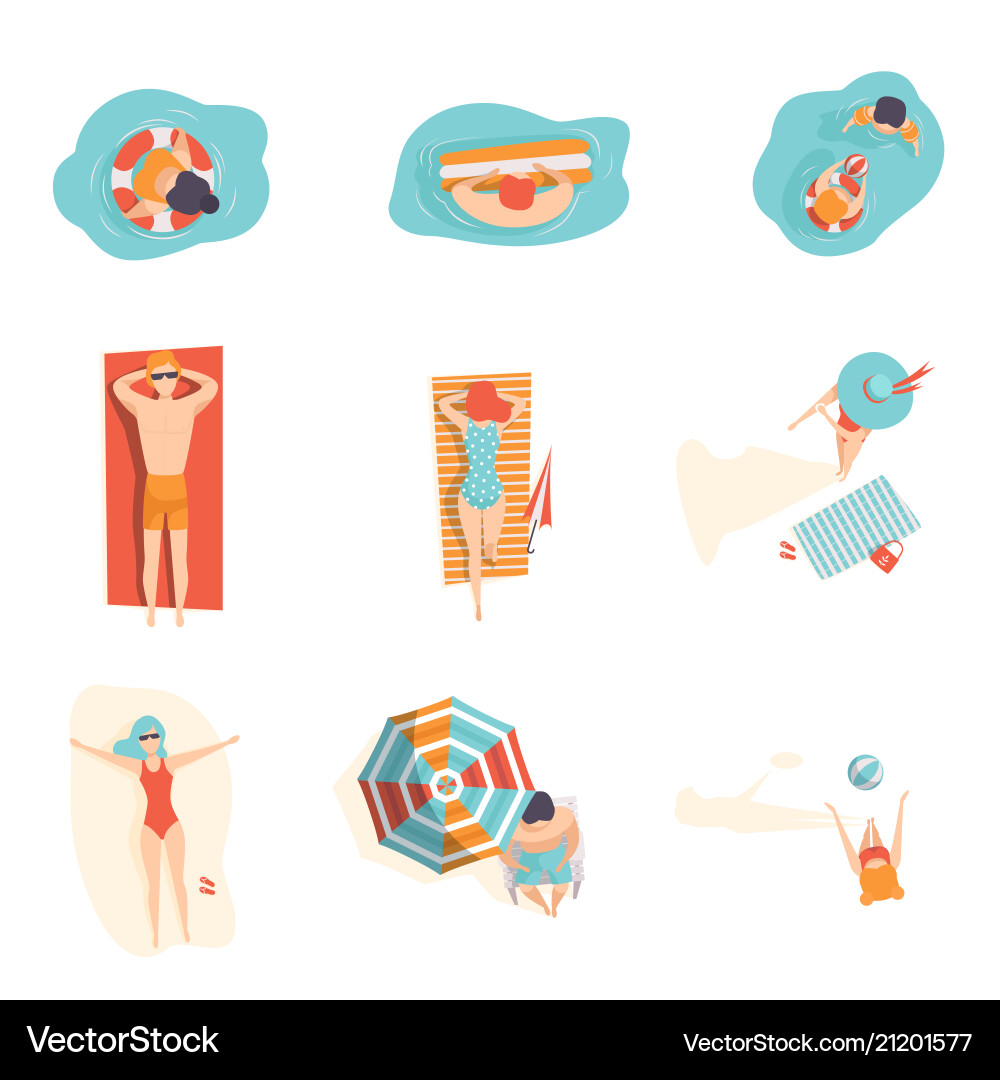 People sunbathing on the beach set top view Vector Image