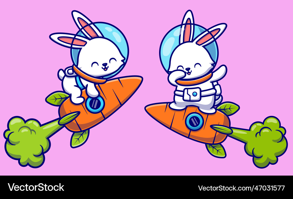 Rabbit astronaut dabbing and flying with carrot Vector Image