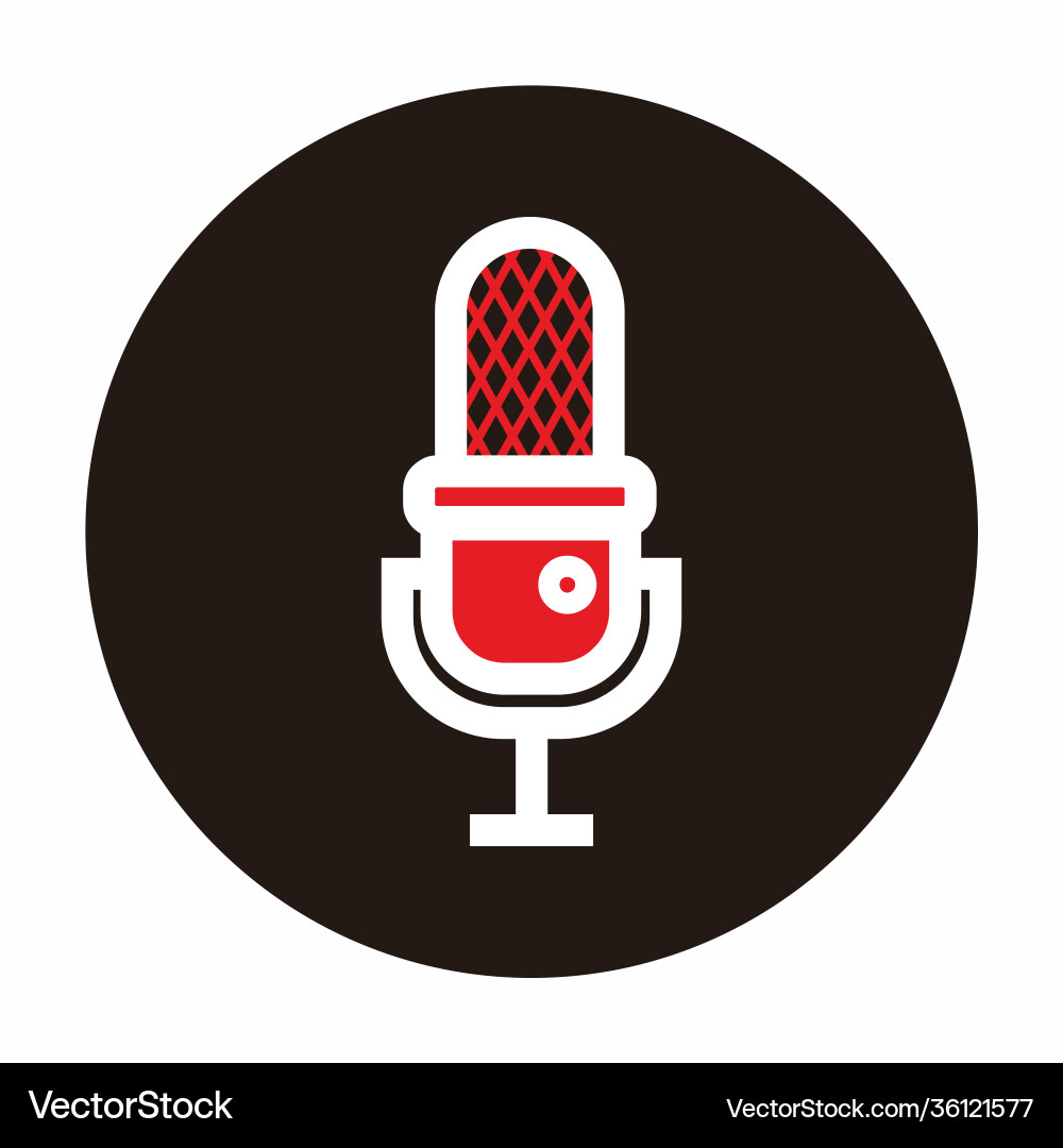 Red and white retro microphone icon or logo Vector Image