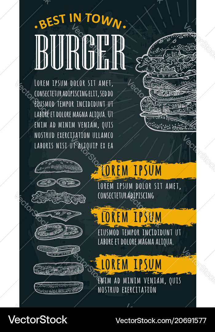 Restaurant or cafe menu burger with text vintage Vector Image