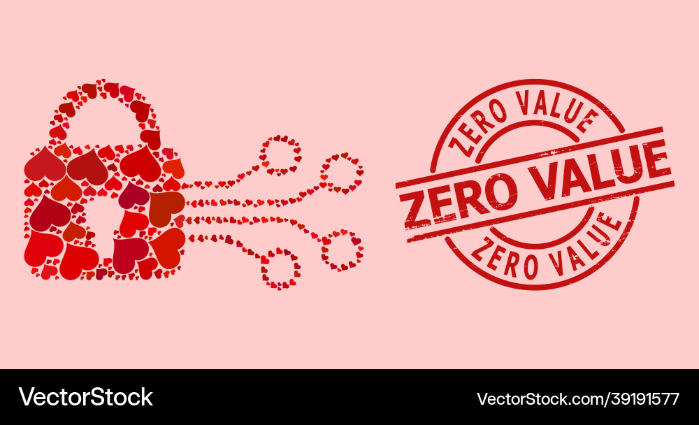 Scratched zero value badge and red heart digital Vector Image