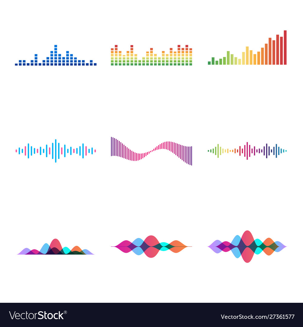 Set color isolated sound waves on white Royalty Free Vector