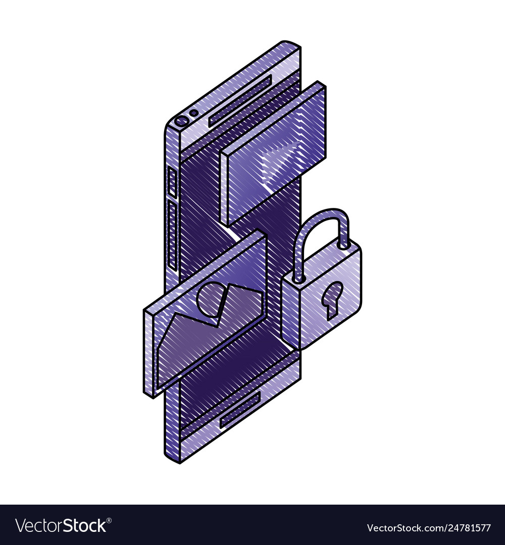 Smartphone device with set icons and padlock Vector Image