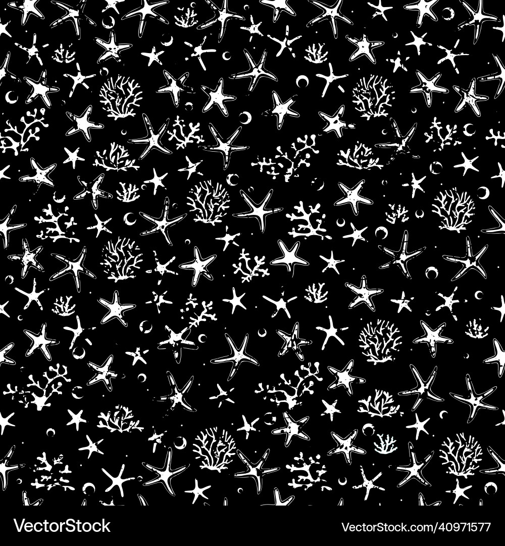 Stylized sea pattern with stars and seaweeds Vector Image