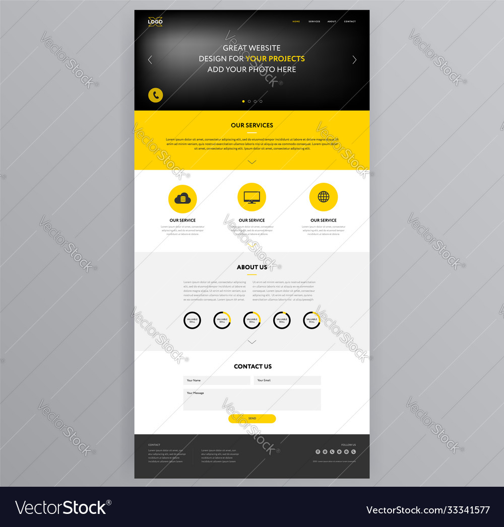 Yellow website design template Royalty Free Vector Image
