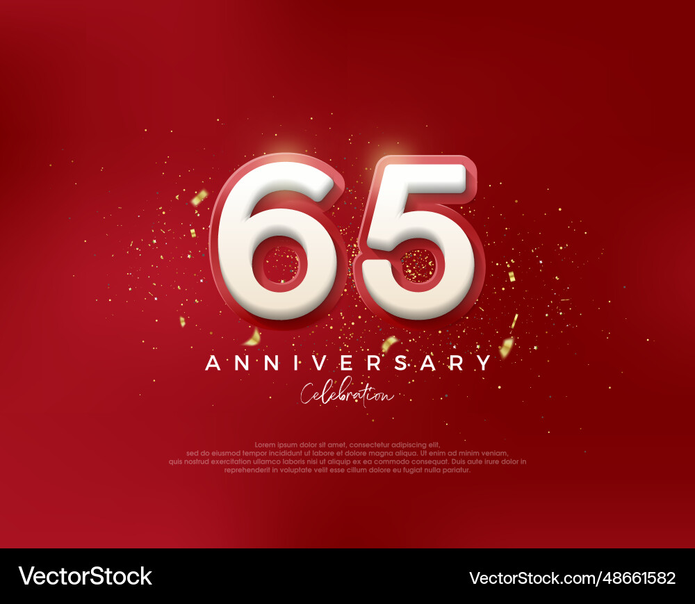 65th anniversary number with 3d white numbers Vector Image
