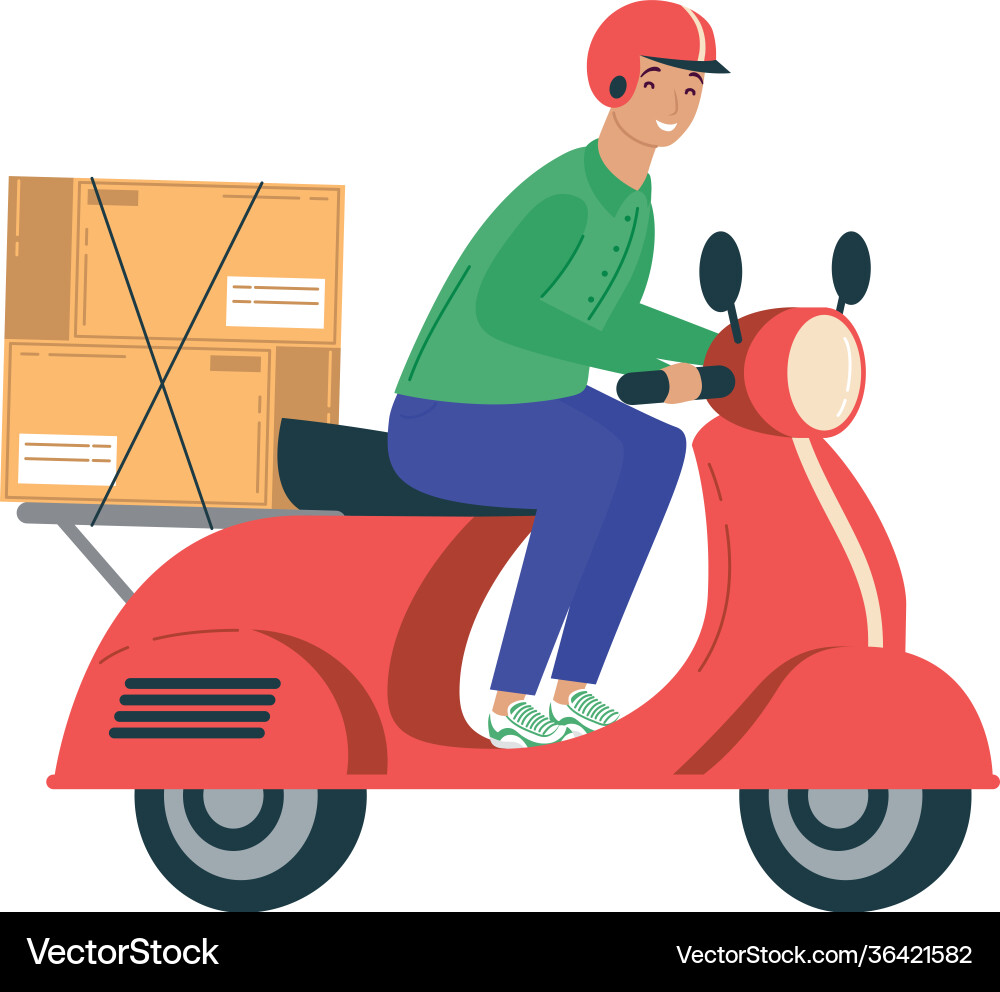 Delivery worker in motorcycle icon Royalty Free Vector Image