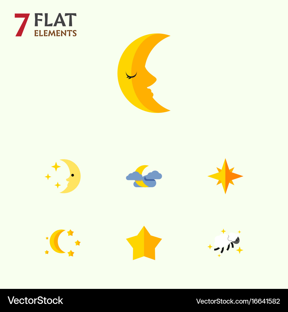Flat icon midnight set of bedtime moon Royalty Free Vector