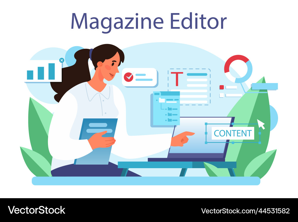 Magazine editor concept journalist and designer Vector Image