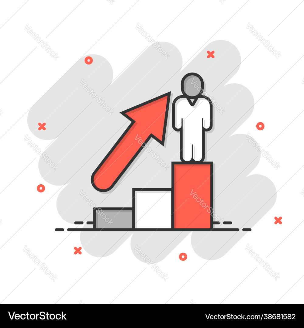 People with growth arrow icon in comic style work Vector Image
