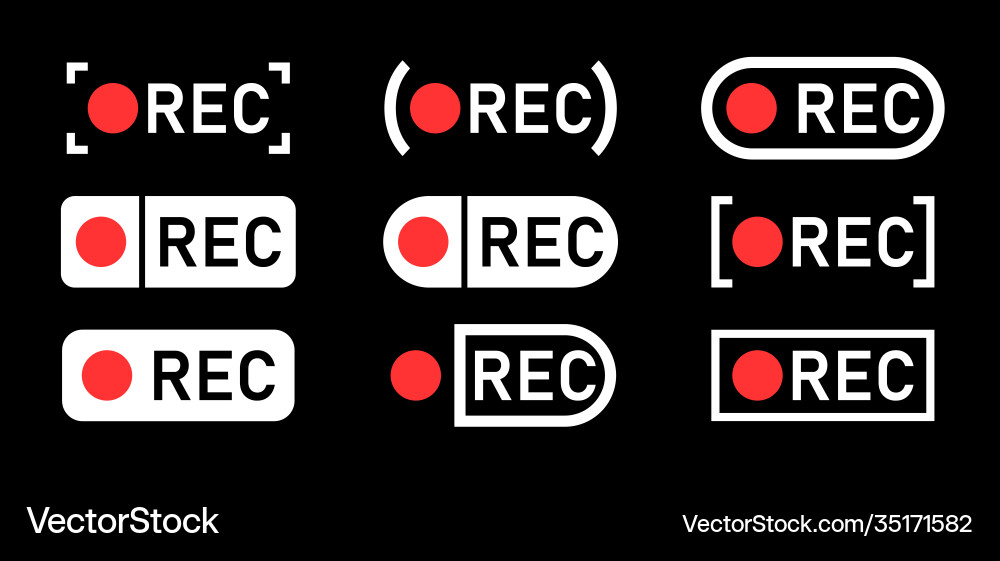 Record sign a set signs on a black Royalty Free Vector Image