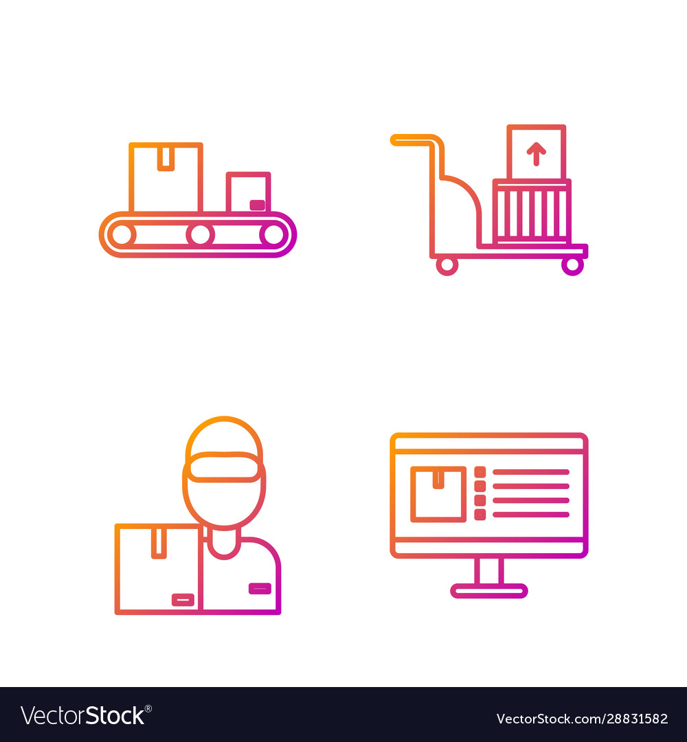 Set line computer monitor with app delivery Vector Image