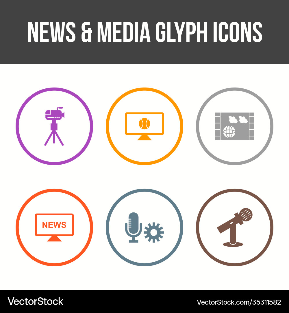 Unique news and media icon set Royalty Free Vector Image
