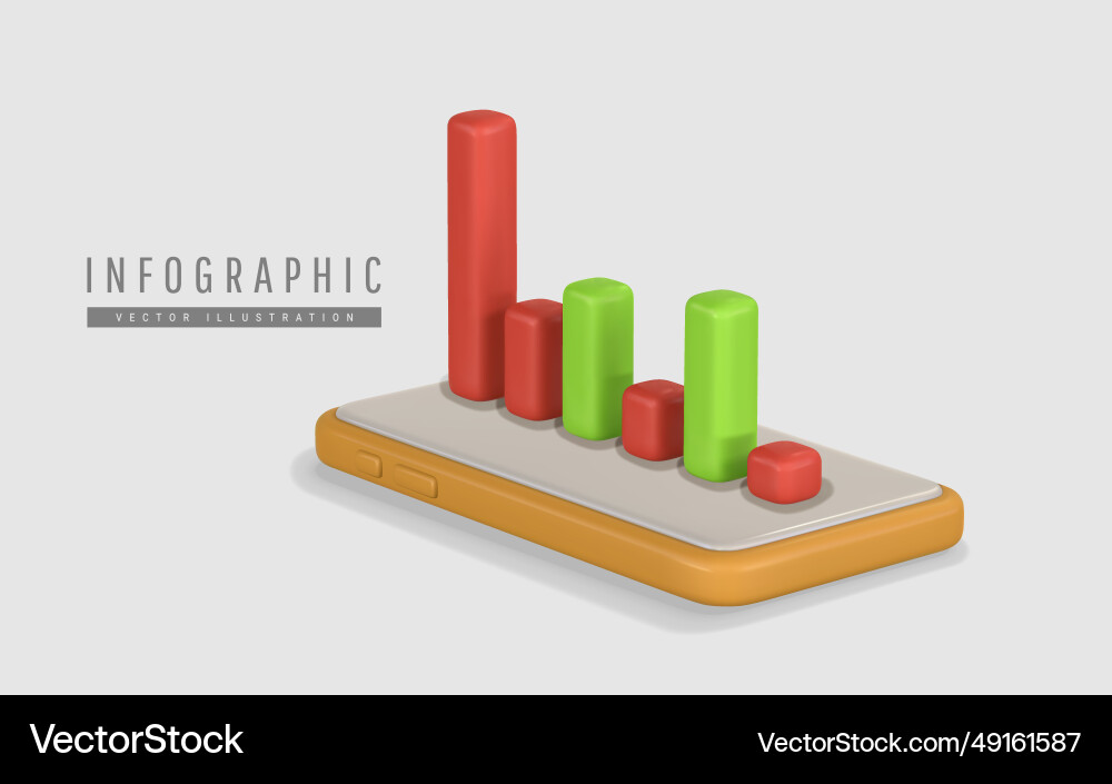 3d mobile phone with down graph in cartoon style Vector Image