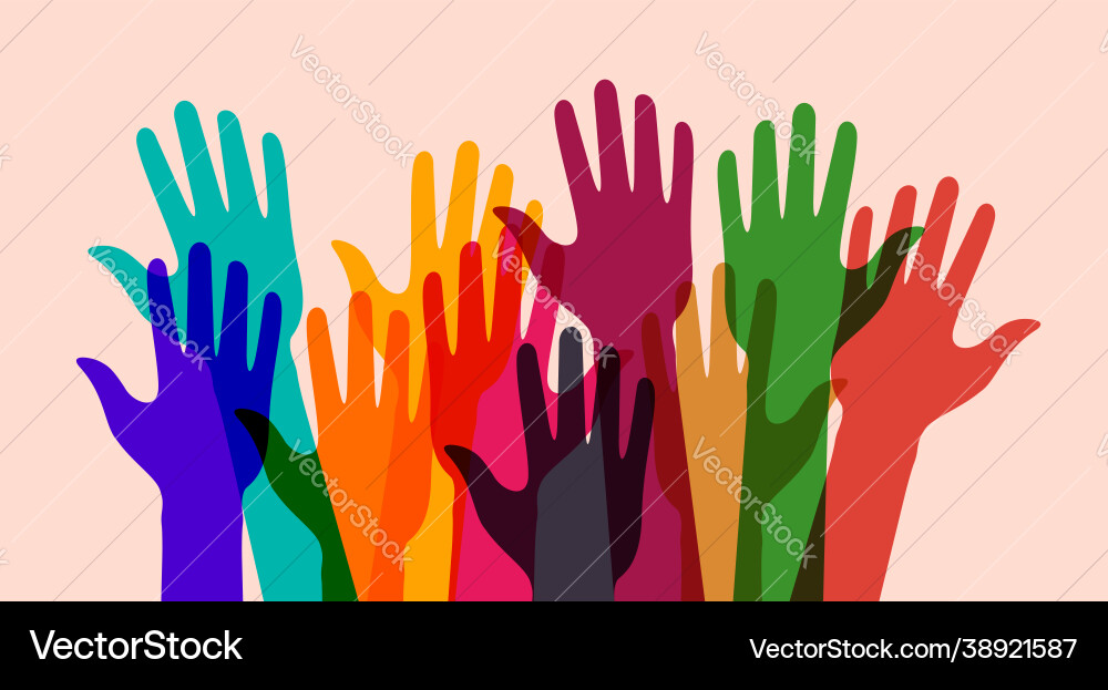 Colorful up hands flat isolated on pink Royalty Free Vector