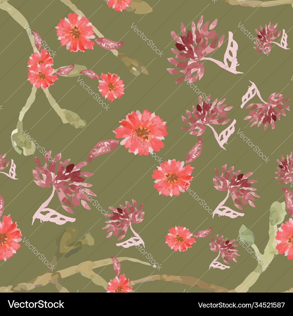 Colorful waterpaint autumn flowers repeat pattern Vector Image