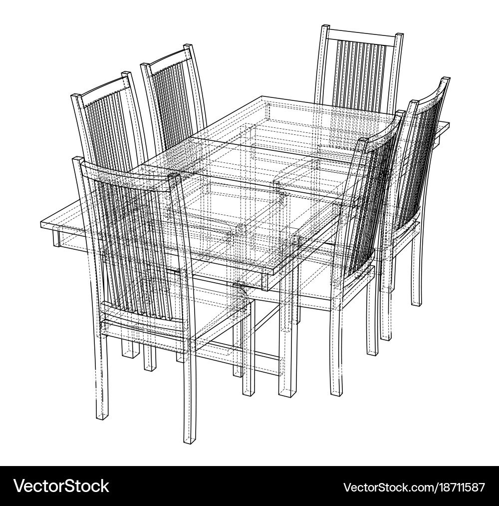 Dinner table with chairs rendering 3d Royalty Free Vector