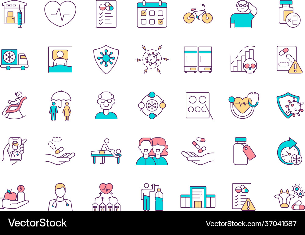 Health program rgb color icons set Royalty Free Vector Image