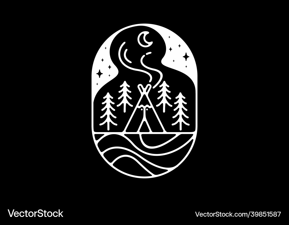 Line art of camping Royalty Free Vector Image - VectorStock