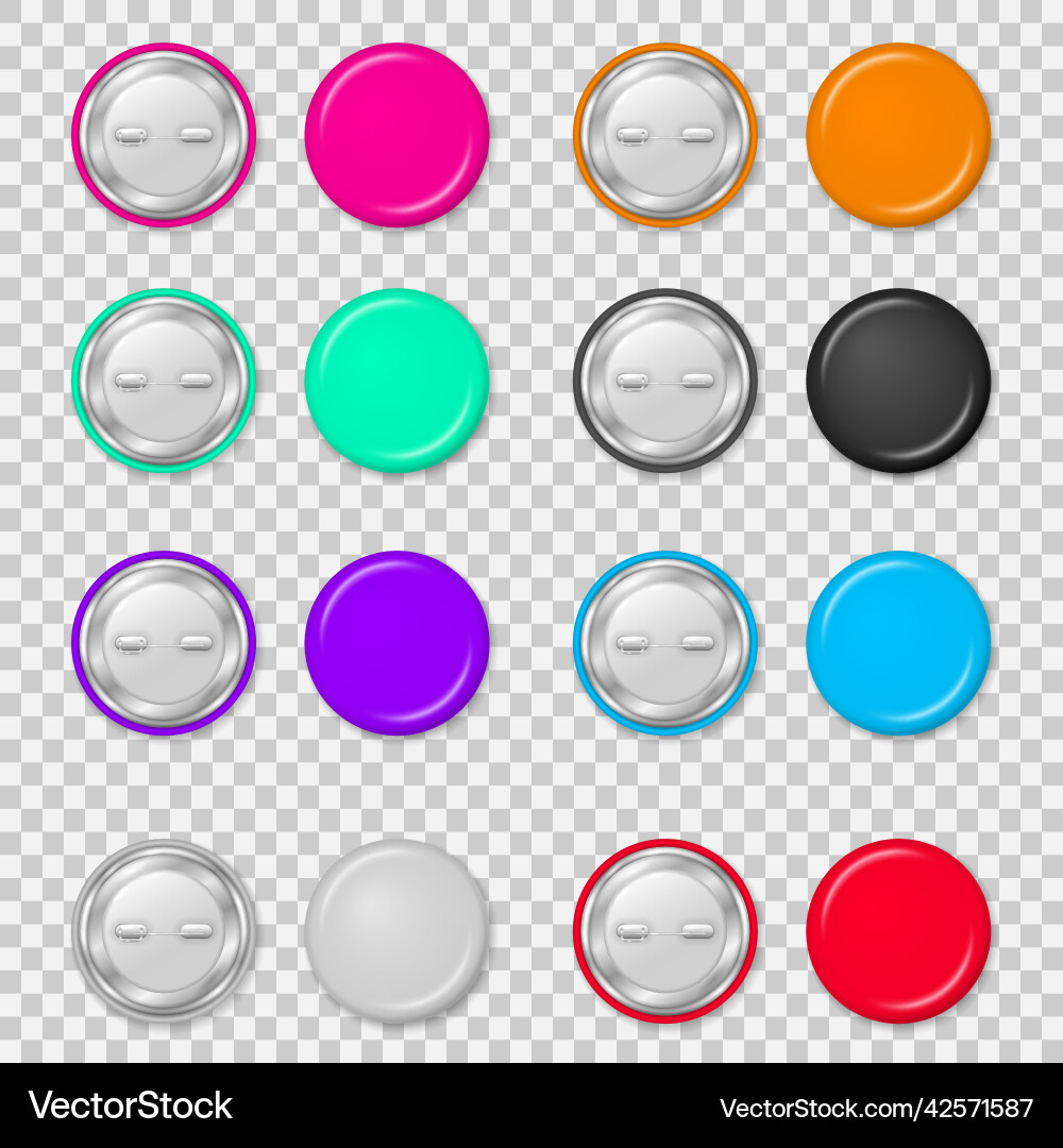 Pinback badges pin buttons circle tag brooch Vector Image
