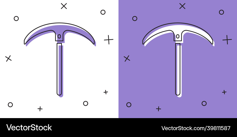 Set pickaxe icon isolated on white and purple Vector Image