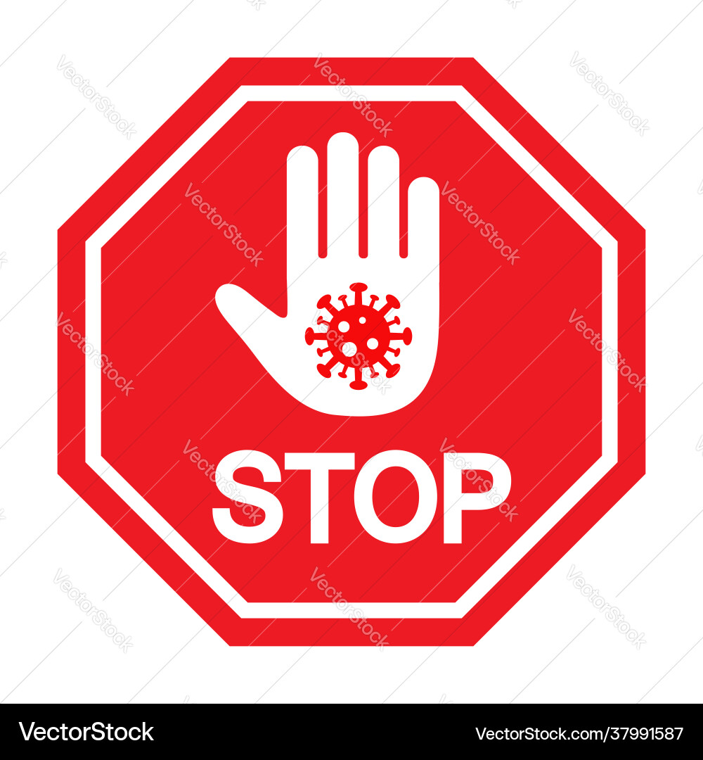 Stop hand sign depicting a virus Royalty Free Vector Image