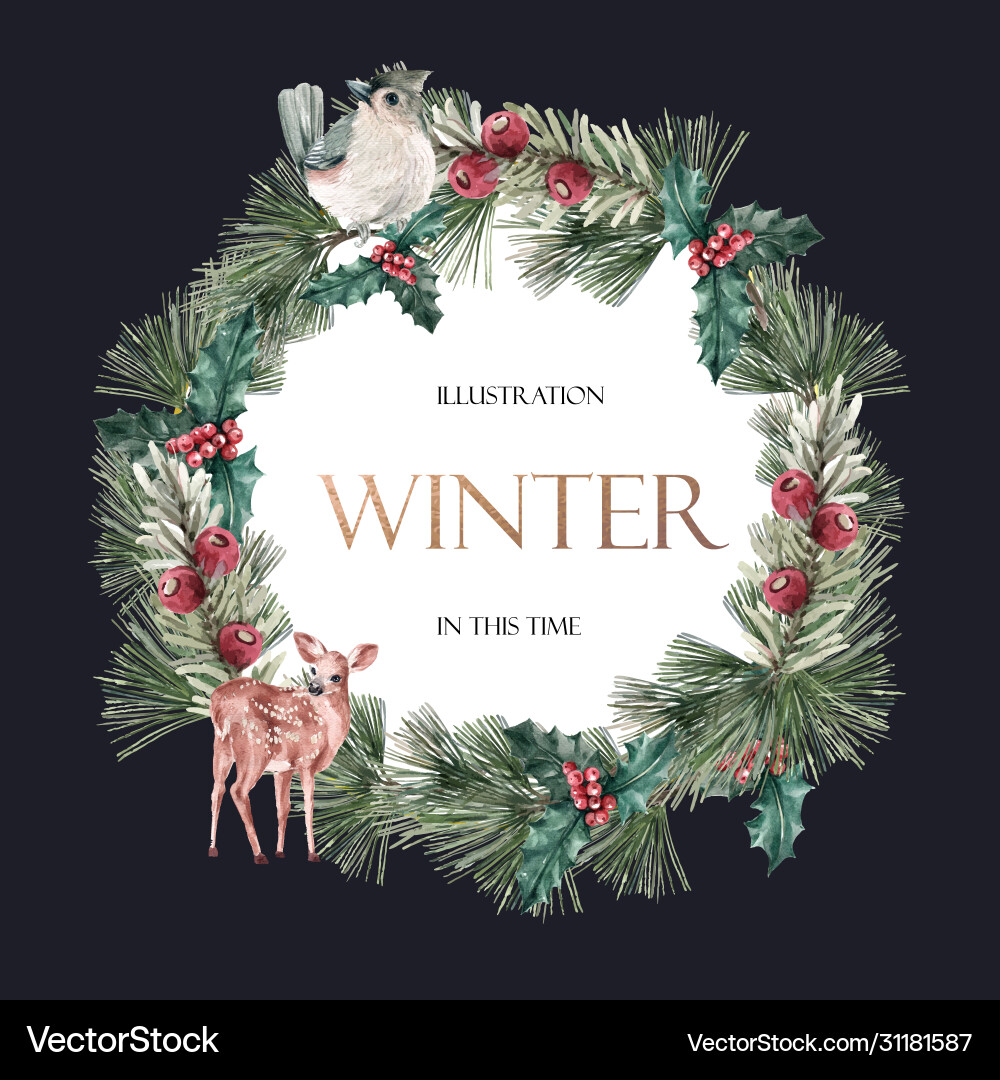 Winter floral blooming wreath frame elegant Vector Image