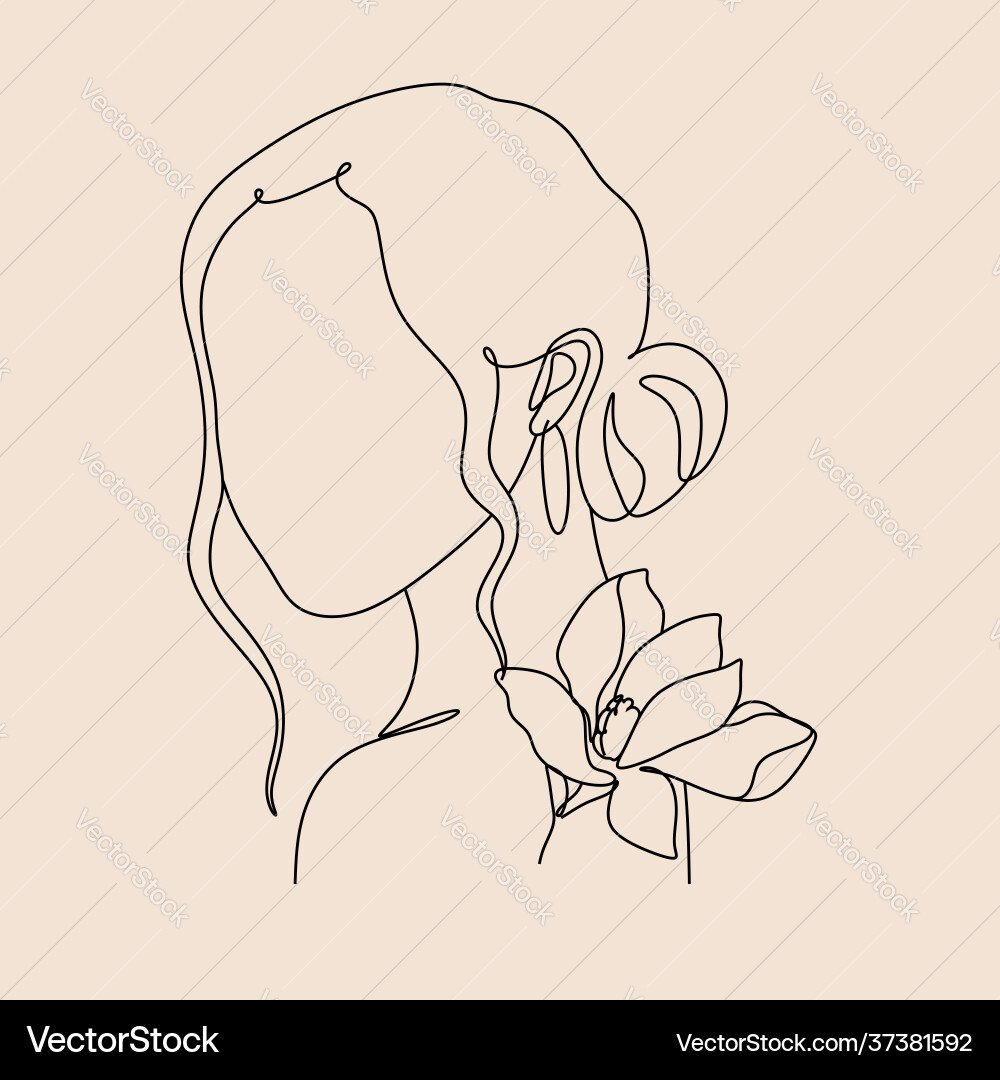 Abstract face with flowers one line drawing Vector Image