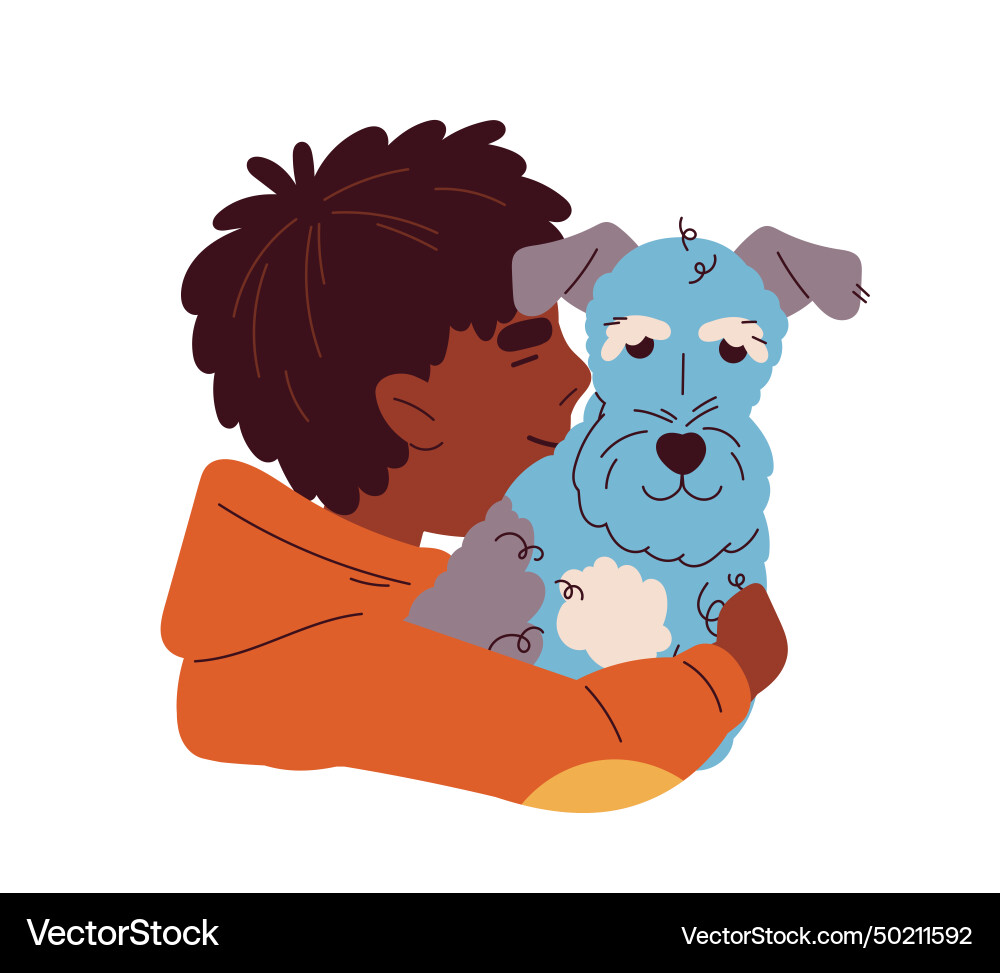 Children hug dog concept Royalty Free Vector Image