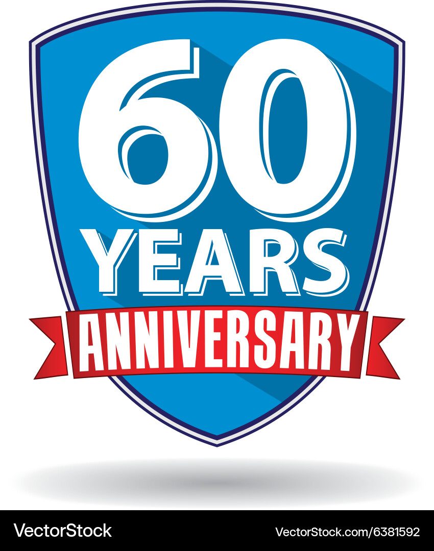 Flat design 60 years anniversary label with red Vector Image