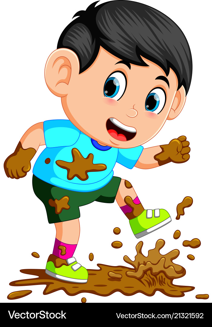 Little boy running in mud Royalty Free Vector Image