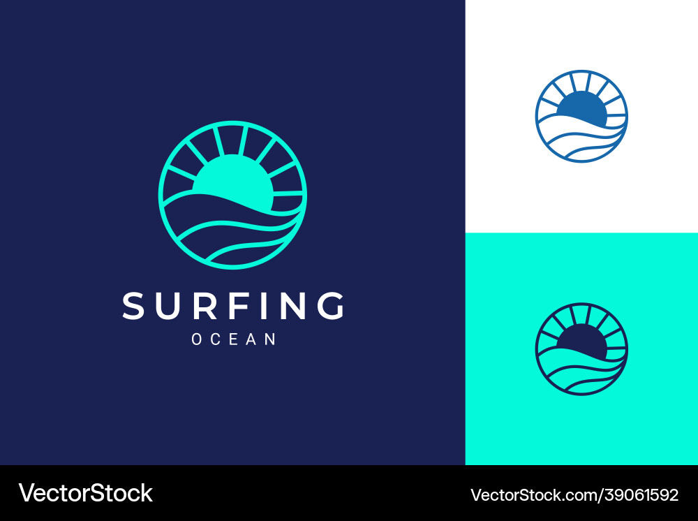 Ocean or water theme logo with waves and sun Vector Image
