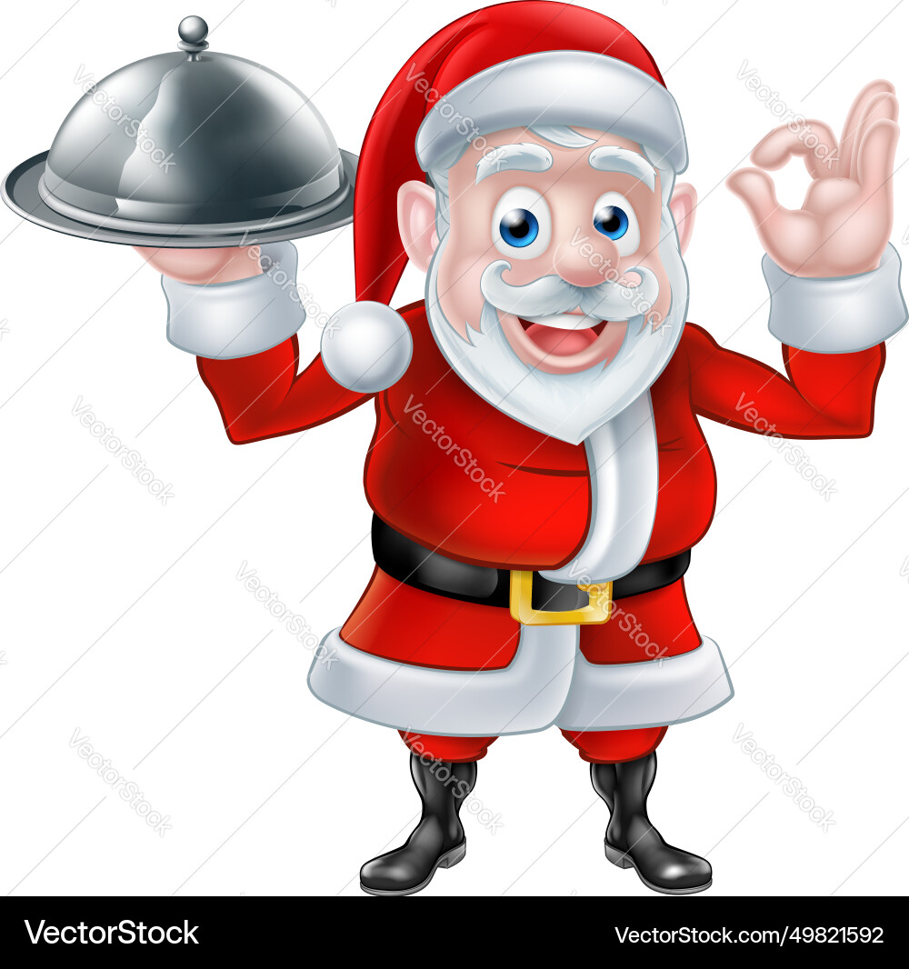 Santa chef holding christmas dinner Royalty Free Vector