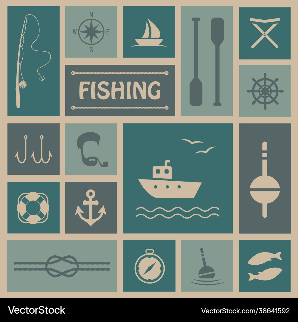 Set icons fishing Royalty Free Vector Image - VectorStock