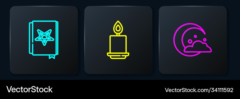 Set line ancient magic book moon and stars Vector Image