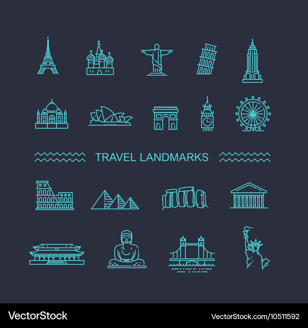 Travel landmarks line icon set Royalty Free Vector Image